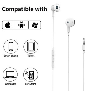 Hi-Res Extra Bass Earbuds Noise Isolating in-Ear Headphones Wired Earbuds with Microphone for iPhone, iPad, MP3, Huawei, Samsung, Lightweight Earphones with Volume Control 3.5mm Jack Headphones