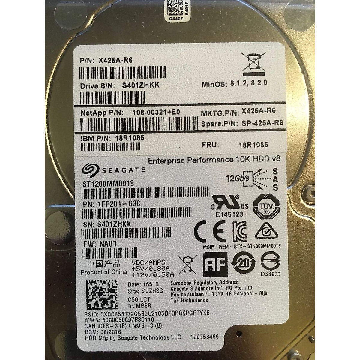 NetApp X425A-R6 1.2TB 10K SAS 2.5 6GBPS Hard Drive