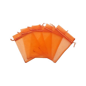 Jexila 100PCS Orange Organza Bags 4X6 Inch Halloween Goodie Candy Treat Bags Small Mesh Bags Drawstring Jewelry Gift Bags for Wedding Party Favor Pouches