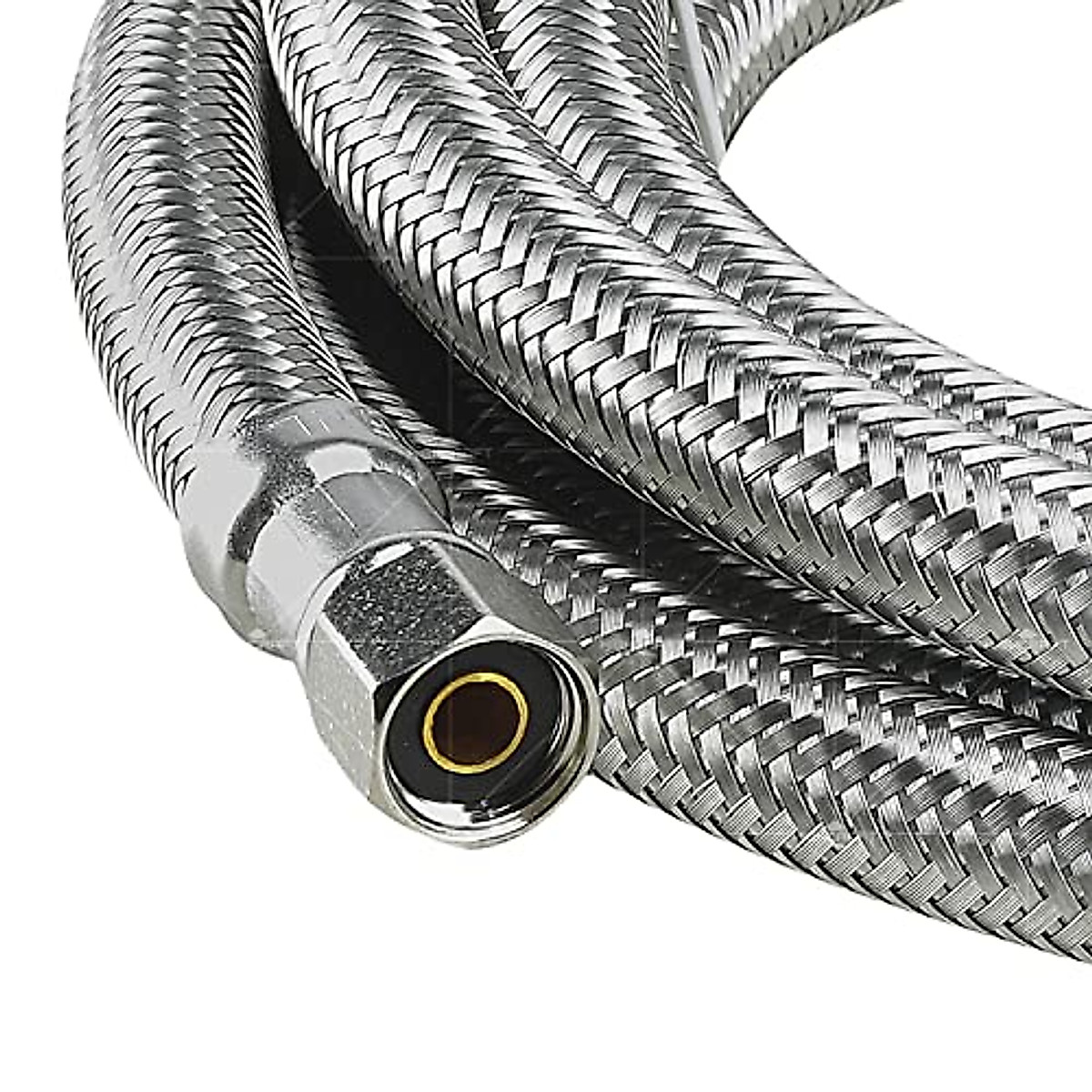 HIGHCRAFT 48847 Lead-Free Stainless Steel Braided Ice Maker Supply Line with Two 1/4'' Fittings on Both Ends, 300