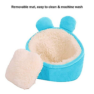 SAWMONG Hamster Mini Bed, Warm Small Pets Animals House Bedding, Cozy Nest Cage Accessories, Lightweight Cotton Sofa for Dwarf Hamster (Blue)