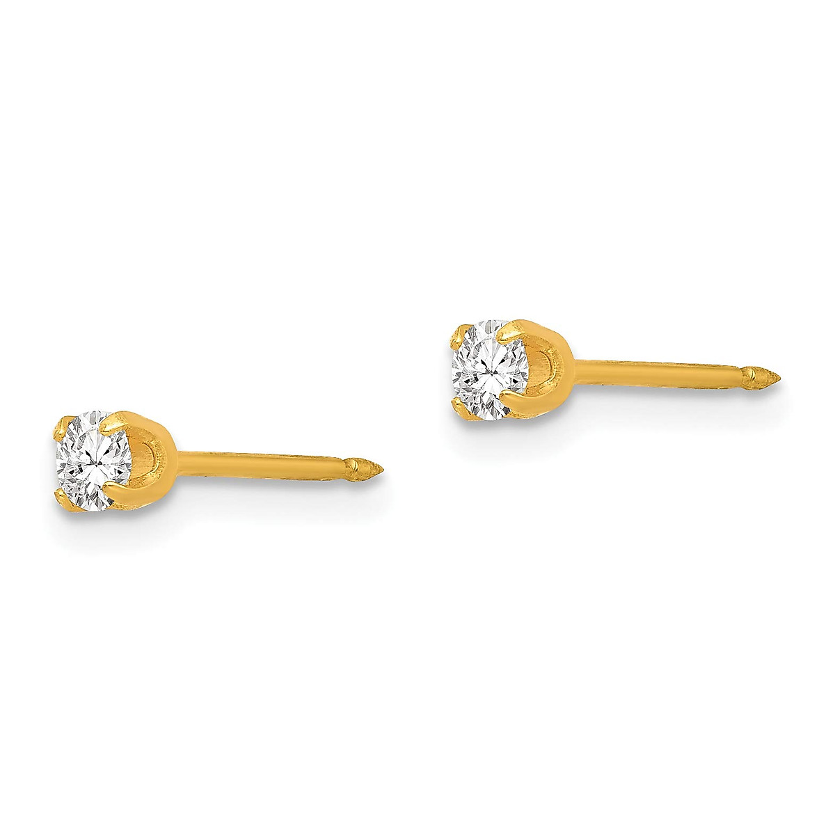 14K Yellow Gold 3mm Rhinestone Crystals Stud Earrings Ear Piercing Studs April Birthstone Jewelry