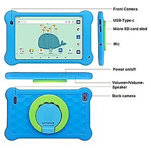 ANXONIT Kids Tablet, 7 inch WiFi Android 11 Tablet for Kid, Full HD 1920x1200 IPS Screen, 2GB RAM 32GB ROM,Kidoz Game Education Apps (Blue)