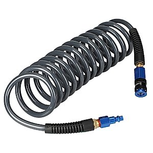 EADUTY Heavy Duty Polyurethane Recoil Air Hose 1/4 in x 10 ft, Lightweight, Flexible Compressor Hose with Universal Quick Coupler, Plug and Bend Restrictors, Gray