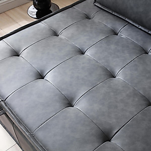 TARTOP Lazy 3 in 1 Multipurpose Faux Leather Ottoman, Convertible, Adjustable Single Sleeper Chair Sofa Bed for Living Room Apartment,Dark Grey