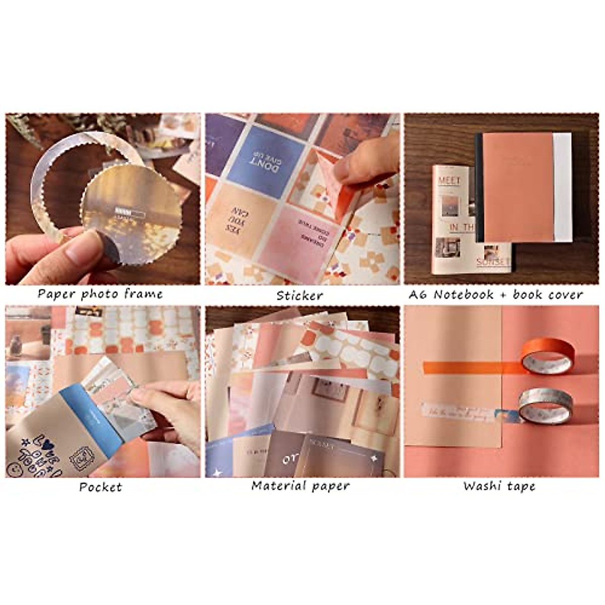 Draupnir Aesthetic Scrapbook Kit(348pcs), Bullet Junk Journal Kit with Journaling/Scrapbooking Supplies, Stationery,A6 Grid Notebook with Graph Ruled Pages DIY Scrapbook Gift for Teen Girl Kid(Sunset)