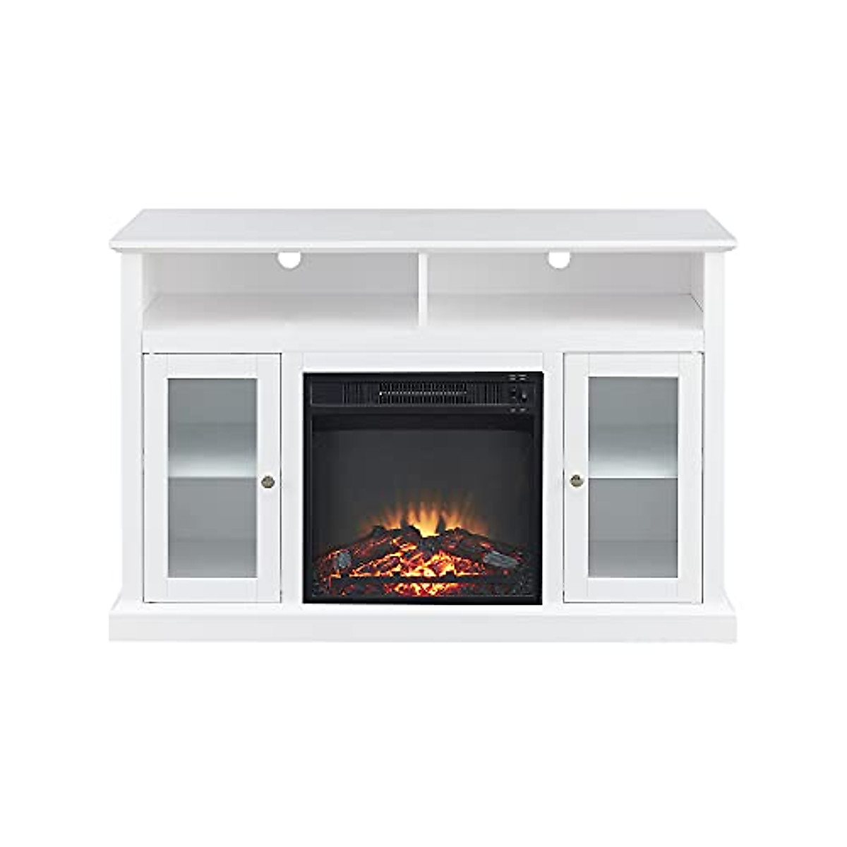 GOOD & GRACIOUS Modern Electric Fireplace TV Stand for 55 Inch TV Living Room Media Entertainment Center with Tempered Glass Storage Cabinet Wood Tall TV Console for Bedroom, 48 Inch,Painting White