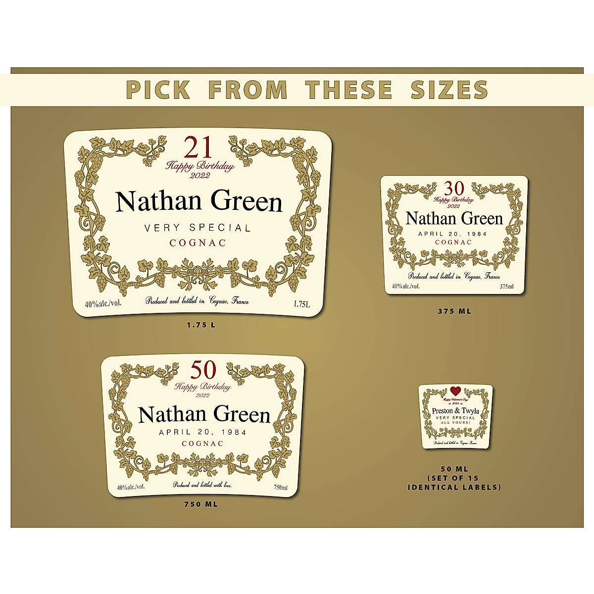 Personalized Label to fit Hennessy Cognac Bottles (No Proof)