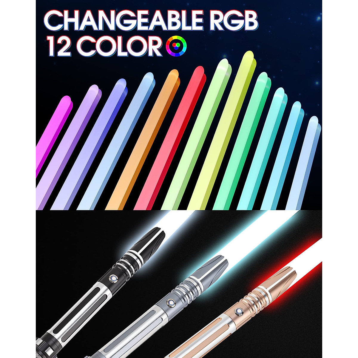 ANASABER Dueling Light Saber, Motion Control Lightsabers for Adults,Smooth Swing Light Saber with 10 Sound Fonts,RGB 12 Colors Changeable, Metal Hilt for Halloween Cosplay Party, Black,S9