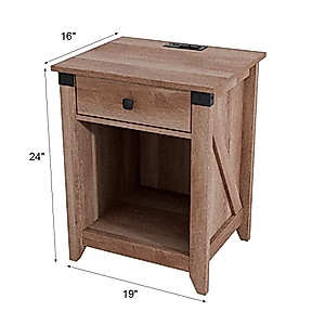 HOSEOKA Rustic Nightstand with Charging Station, Farmhouse Brown Wood Night Stand Bedroom Bedside Table Bed Side Table Sofa End Table with Storage Cabinet for Living Room