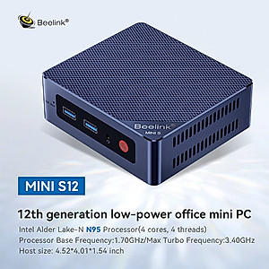Beelink Mini PC, Mini S12 Mini Computer 12th Quad-Core N95, Desktop Computers 16G DDR4 RAM 500 SSD, Small PC 4K UHD Dual HDMI, Dual WiFi Gigabit Ethernet/BT4.0 for Office/Home/HTPC/Family-NAS/W-11 Pro