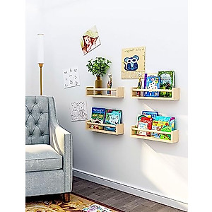 Nursery Book Shelves Set of 4，17 inch Wall Bookshelves for Kids， Perfect for Baby’s Room, Kitchen, Bedroom and Bathroom. (17S4)