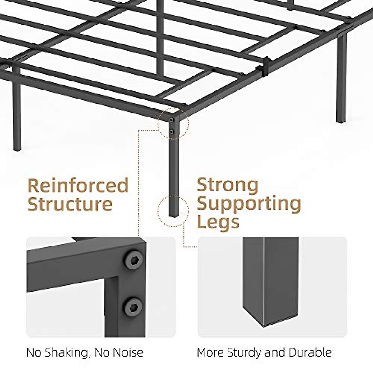 IDEALHOUSE Queen Metal Platform Bed Frame with Sturdy Steel Bed Slats,Mattress Foundation No Box Spring Needed Large Storage Space Easy to Assemble Non-Shaking and Non-Noise Black (Model: C80)