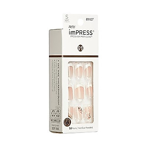 KISS imPRESS Press-On Manicure Fake Nails – My Worth, Short, Square, French, Easy Press On, Chip Proof, Smudge Proof, Waterproof, No Dry Time, Comfortable & Secure, Super Hold Adhesive | 30 Count