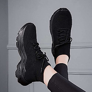 VAXAV Women's Fashion Mesh High Top Sneakers Casual Walking Road Running Jogging Shoes Size 7 Black