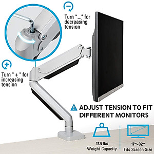 MOUNTUP Single Monitor Desk Mount - Adjustable Die-Cast Aluminum Gas Spring Monitor Arm Desk Stand for 17 to 32 inch LED LCD Screens with C Clamp, Grommet Mounting Base, Holds up to 17.6LBS MU0022