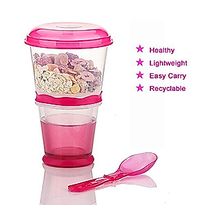 UTOWO Cereal On the Go Cups Travel-To-Go-Food-Containers Storage with Spoon Breakfast Drink-Cups-Portable (Pink)