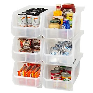 ReadySpace Plastic Containers for Organizing and Storage Bins for Closet, Kitchen, Office, Garage or Pantry Organization, Stackable Bins, Large (14.8" x 8" x 7"), 6-Pack, Clear