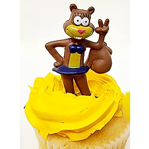 Spongebob Squarepants 11 Piece Birthday Cupcake Topper Set Featuring 2" to 3" Cupcake Toppers of Squidward, Sandy Cheeks, Patrick Star, Mr. Krabs, Plankton, Gary and More