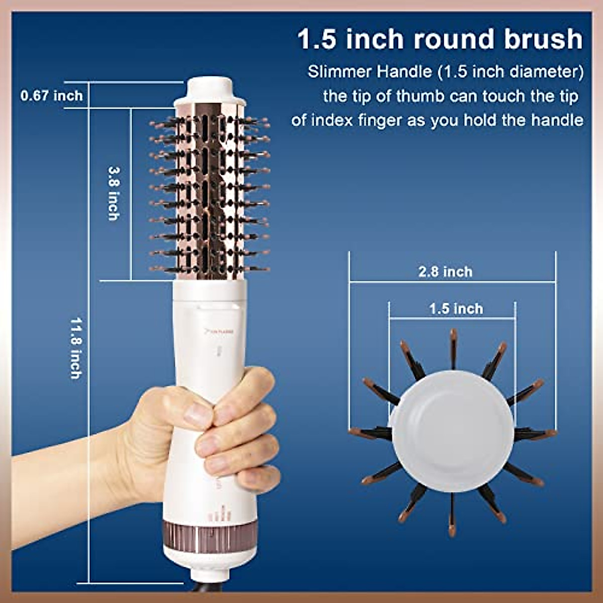 LURA One-Step Hair Dryer and Volumizer Brush - 1.5 Inch Hot Air Brush for Blowout Styling, Plasma Technology, White