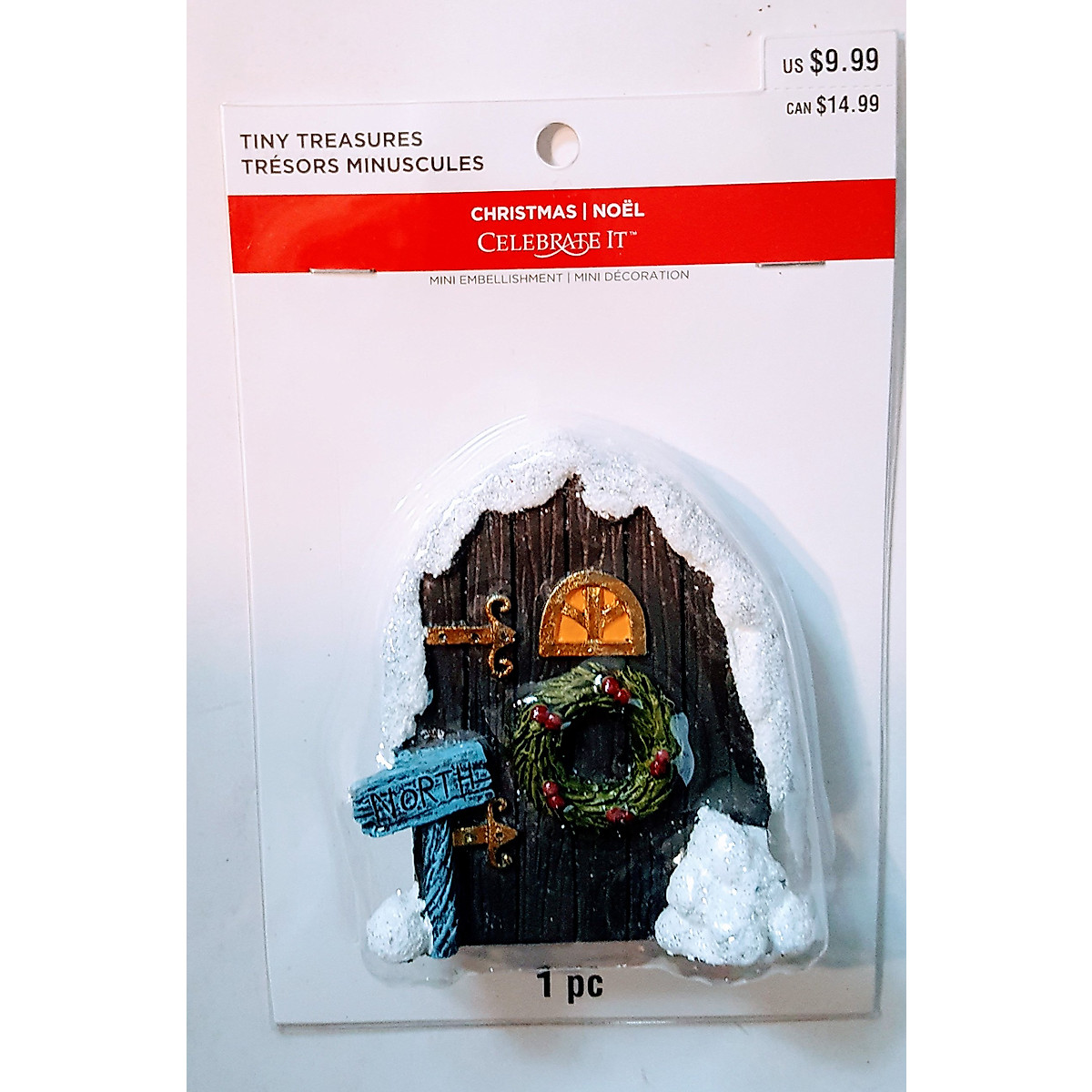 Celebrate It 3.5" x 4" Handpainted Arched Wood Door with Wreath and North Sign Made Out of Resin (MSRP $9.99)