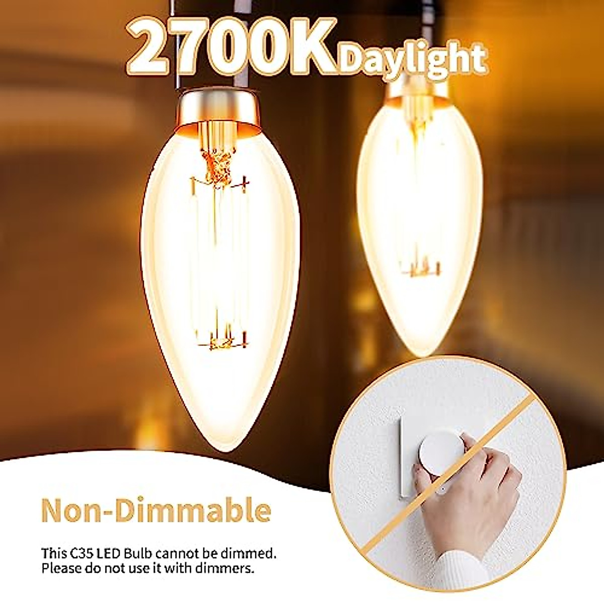 MEGAENERGY E12 LED Bulb Candelabra 40W Equivalent LED Chandelier Light Bulbs, 2700K Warm White, Non-Dimmable, 450Lumens Vintage LED Edison Bulb, CRI 80+, Clear Glass, Pack of 6