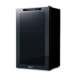 Luma Comfort Shadow Series Wine Cooler Refrigerator 33 Bottle Dual Temperature Zones, Freestanding Mirrored Wine Fridge with Double-Layer Tempered Glass Door & Compressor Cooling,Black