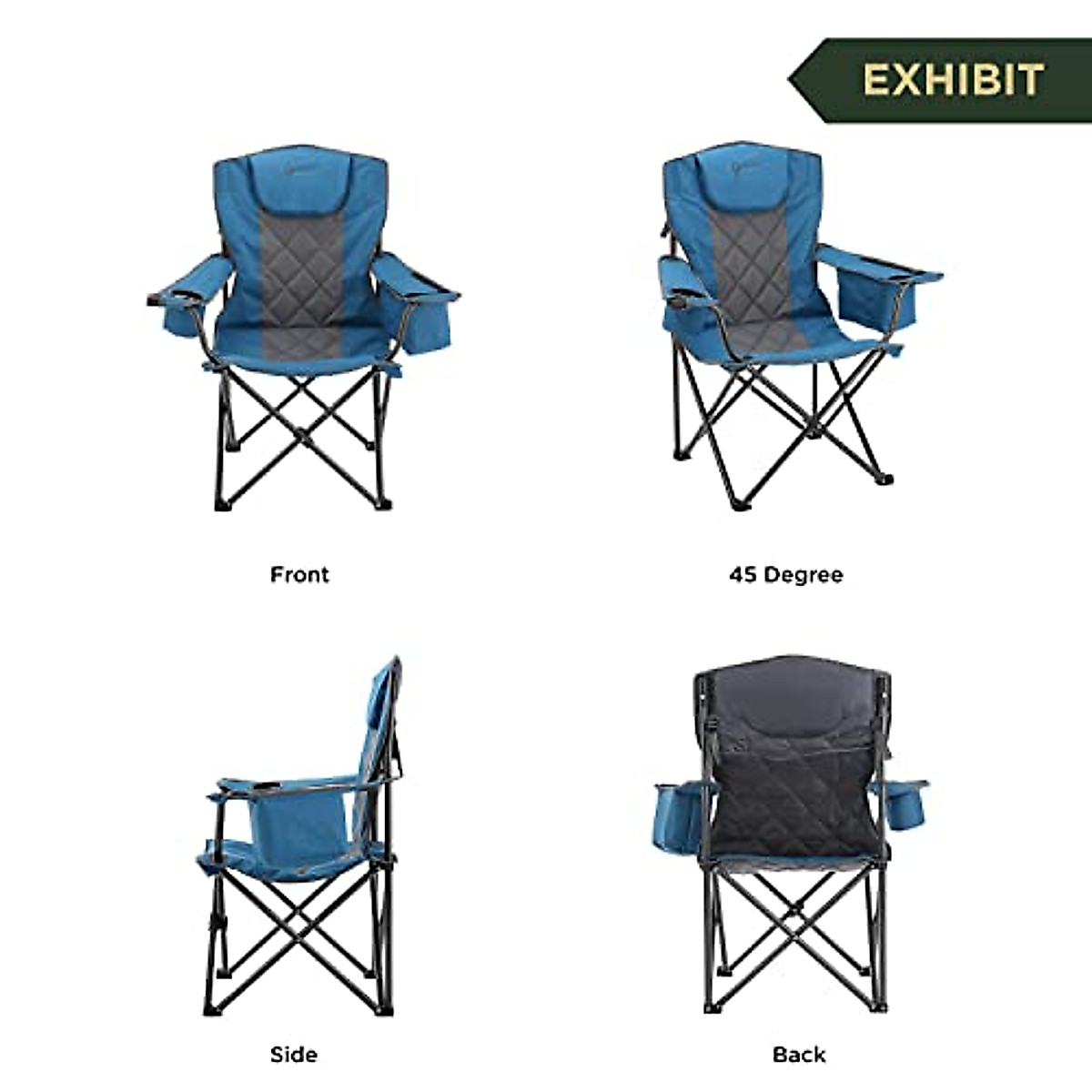 ARROWHEAD OUTDOOR Portable Folding Camping Quad Chair w/ 6-Can Cooler, Cup & Wine Glass Holders, Heavy-Duty Carrying Bag, Padded Armrests, Headrest & Seat, Supports up to 450lbs, USA-Based Support