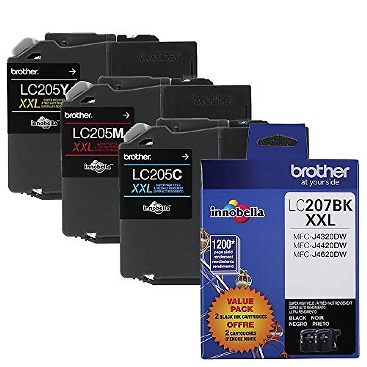 Brother LC207 Black Ink Twin Pack with Super High Yield Color Ink Cartridge Set