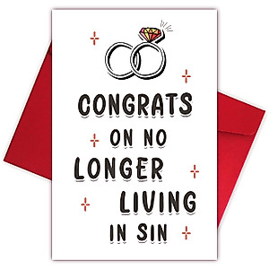 Funny Wedding Card for Bride Groom, Adult Humor Dirty Wedding Congratulations Card, Rude Engagement Card for Friend, CONGRATS ON NO LONGER LIVING IN SIN