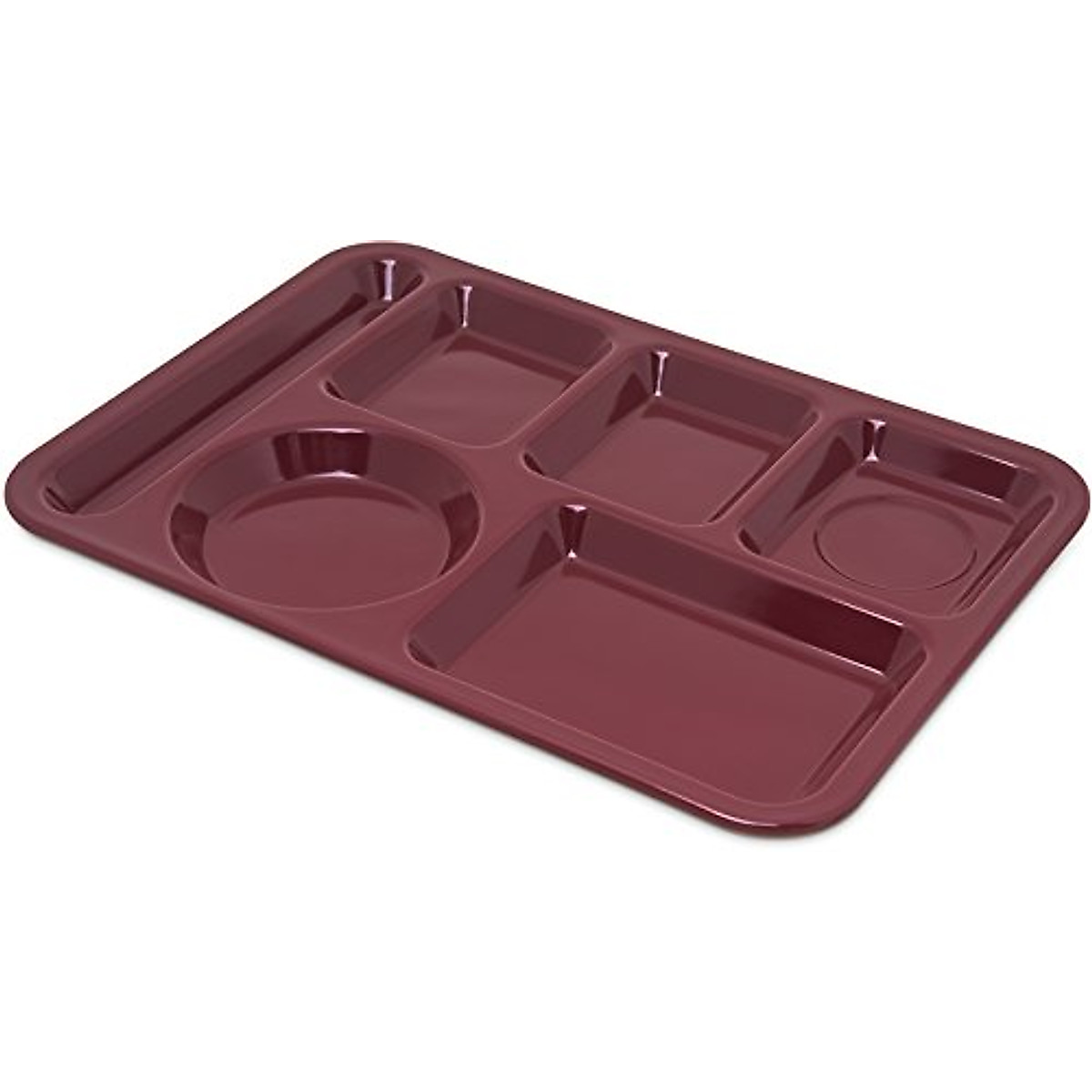 Carlisle FoodService Products Plastic Meal Tray Left-Handed Heavyweight Lunch Tray with 6-Compartments for Schools, Cafeterias, and Dining Halls, Melamine, 14 x 10 Inches, Dark Cranberry, (Pack of 12)