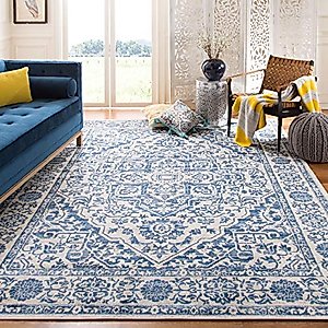 SAFAVIEH Brentwood Collection Area Rug - 6' x 9', Navy & Light Grey, Medallion Distressed Design, Non-Shedding & Easy Care, Ideal for High Traffic Areas in Living Room, Bedroom (BNT832M)