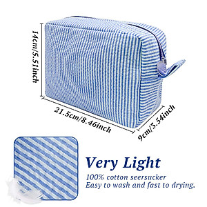 Seersucker Cosmetic Bag, Large Makeup Pouch Travel Toiletry Case with Zipper Closure Seersucker Cosmetic Organizer for Women Girls