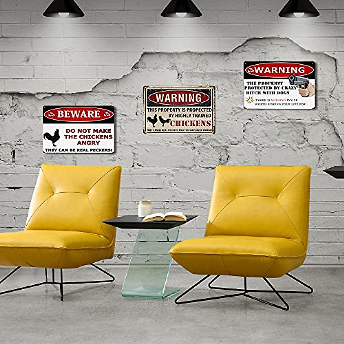 Chicken Sign Funny Warning Property Protected by Chickens Tin Sign 11.8x7.9 Inches Chicken Coop Decor Sign For Home Farmhouse Garden Wall Decoration Idea Gifts For Friends