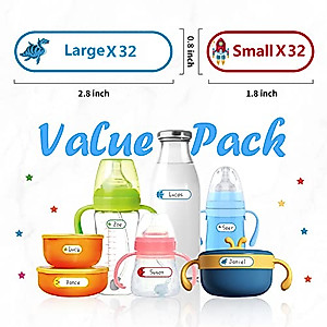 64Pcs Baby Bottle Labels for Daycare,Waterproof School Name Labels for Kids,Daycare Kids Name Stickers for School Supplies