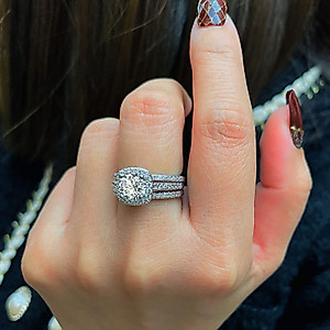 18k White Gold Plated Wedding Ring Sets for Him and Her Women Men Titanium Stainless Steel Bands 2Ct Cz Couple Rings Size 9&7