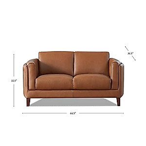Hydeline Maui 100% Leather Loveseat, Cinnamon Brown
