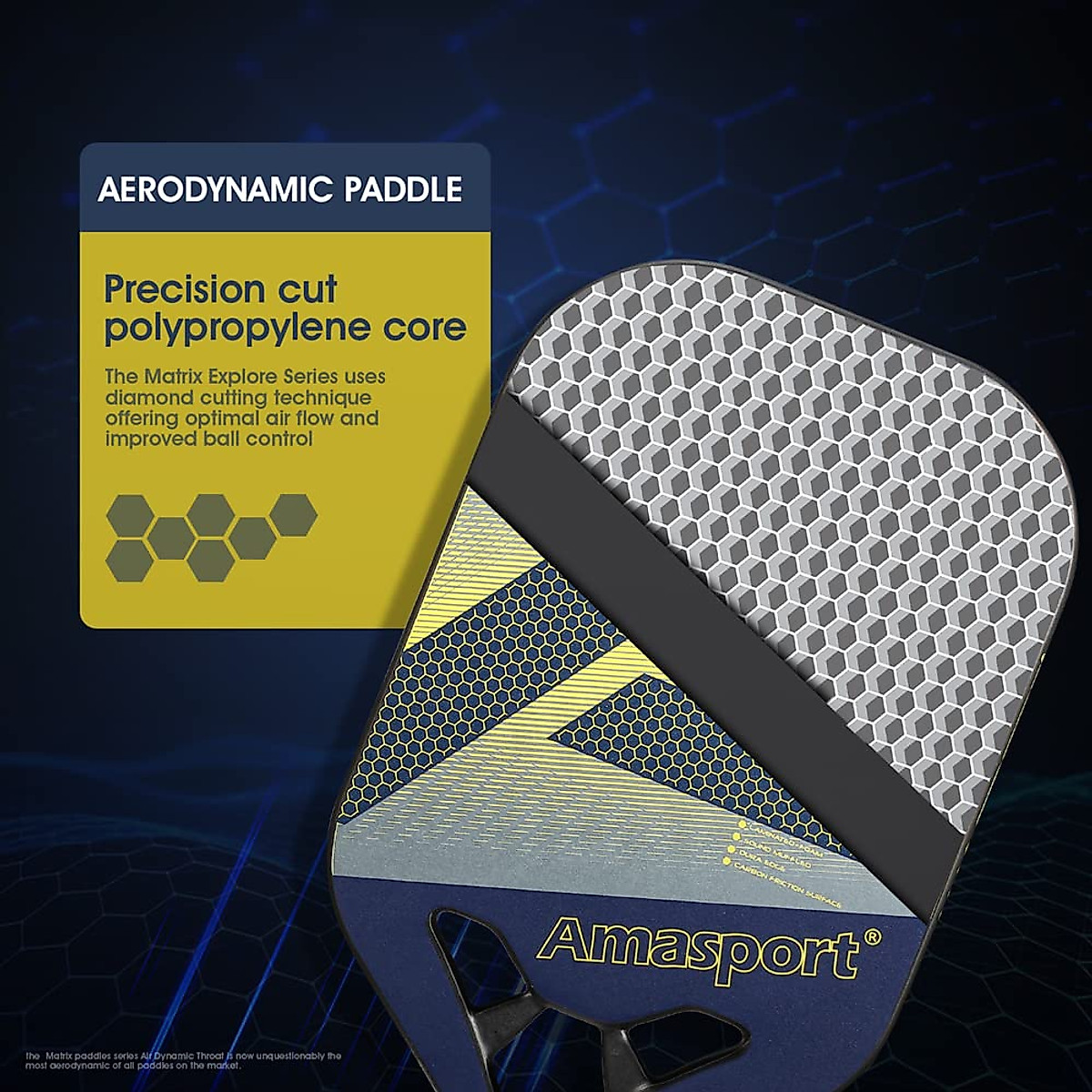 Matrix Pickleball Paddle Explore 003 - Graphite Textured Surface - Diamond Cutting Air Dynamic Throat Pickleball Elongated Rackets with Large Sweet Spot, More Power & Reach