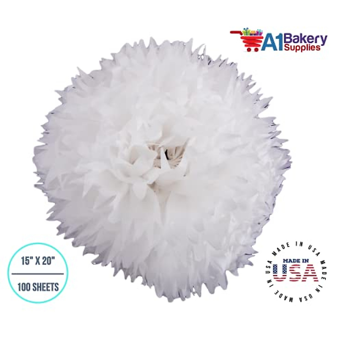 A1 Bakery Supplies Acid-Free White Tissue Paper 15 x 20, Pack of 100 Sheets