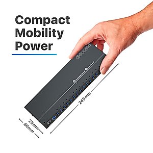 Multi-Safety Protection USB Splitter - 16 Port Powered USB Hub 3.0 with AC Adapter (12V / 10A) - Aluminium USB 3.0 Hub with LEDs - High Speed - Hub for Multiple Devices - Powered USB 3.0 Hub