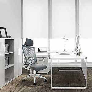 CLATINA Ergonomic High Swivel Executive Chair with Adjustable Height Fabric Headrest Lumbar Support and Mesh Backrest for Home Office, Grey 1 Pack