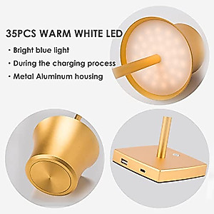 YIBEN Cordless Table Lamp, Rechargeable Battery 5000mAh Metal Aluminum Housing USB LED Portable Powered Desk Lamp, 2 Levels Brightness Night Light for Restaurants Bedroom Outdoor (Gold)