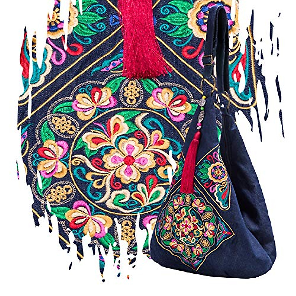Women Crossbody Bag Fashion Hobo Shoulder Bags Casual Cross Body Denim Handmade Sling Bags,Heavy Embroidery Messenger Bag