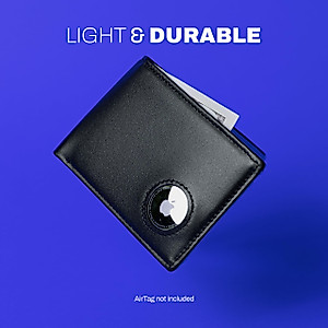 Mens Wallet with AirTag Holder, Slim Genuine Leather Bifold AirTag Wallet with Money Pocket, RFID Blocking, 9 Card Slots, Bill Divider, ID Window (Black & Midnight Blue)