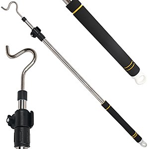Frebuta Clothes Hook Pole, 36" to 65" Long Pole with Hook with Sponge Long Handle Telescoping Pole Stainless Steel Tube S Hook Closet for Reaching Extending Rod Lightweight Hang High Area Top