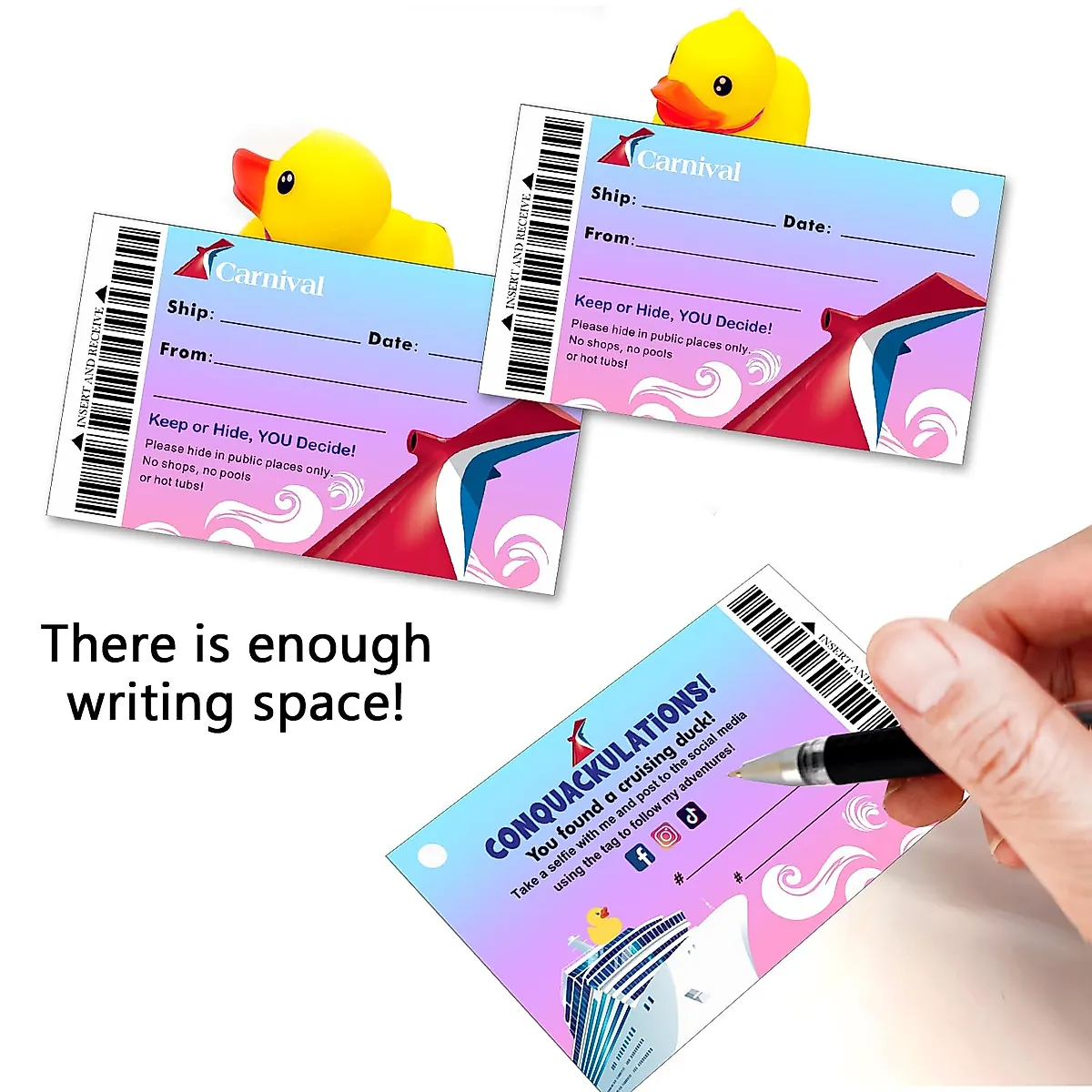 Cruising Rubber Duck Tags, Duck Tags, Carnival Cruising Line Gold Sailing Card, Duck Duck Tags, Ducking Game Cards, 50 Pack, 3.5 x 2 inches, with Hole and Rubber Bands (Cruise Tags 7FDC223)
