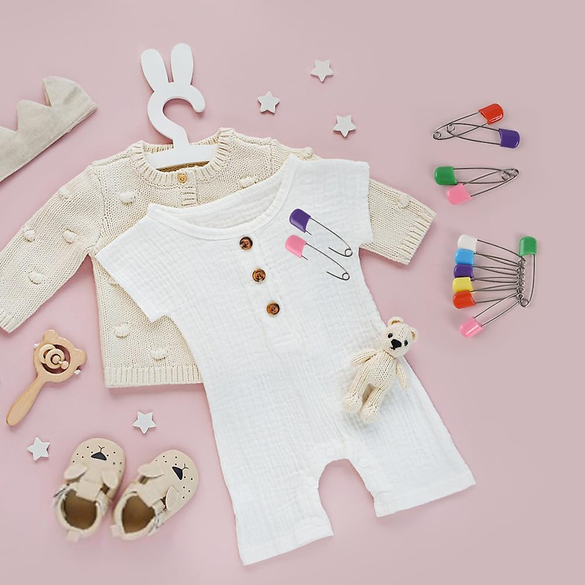 Diaper Pins, Assorted Color Nappy Safety Pins Hold Clip Locking Cloth, Pack of 50 by Firefly