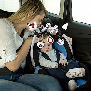 Car Seat Toys, Baby Activity Spiral Plush Toys, Black White Infant Hanging Rattle Toys for Crib Mobile Bed Stroller Bassinet, Gift for 0-18 Months Newborn