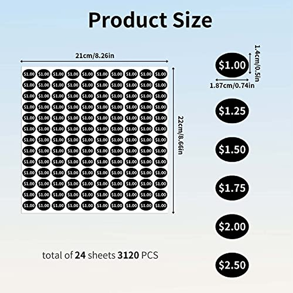 24 Sheets Vending Machine Price Labels Self-Adhesive Black Snack Soda Beverage Vending Machine Price Labels Stickers $1.00, 1.25, 1.50, 1.75, 2.00, 2.50 for Business, Stores