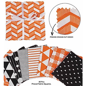 Soimoi Precut 10-inch Geometric Patterns Prints Cotton Fabric Bundle Quilting Squares Charm Pack DIY Patchwork Sewing Craft- Orange & Black